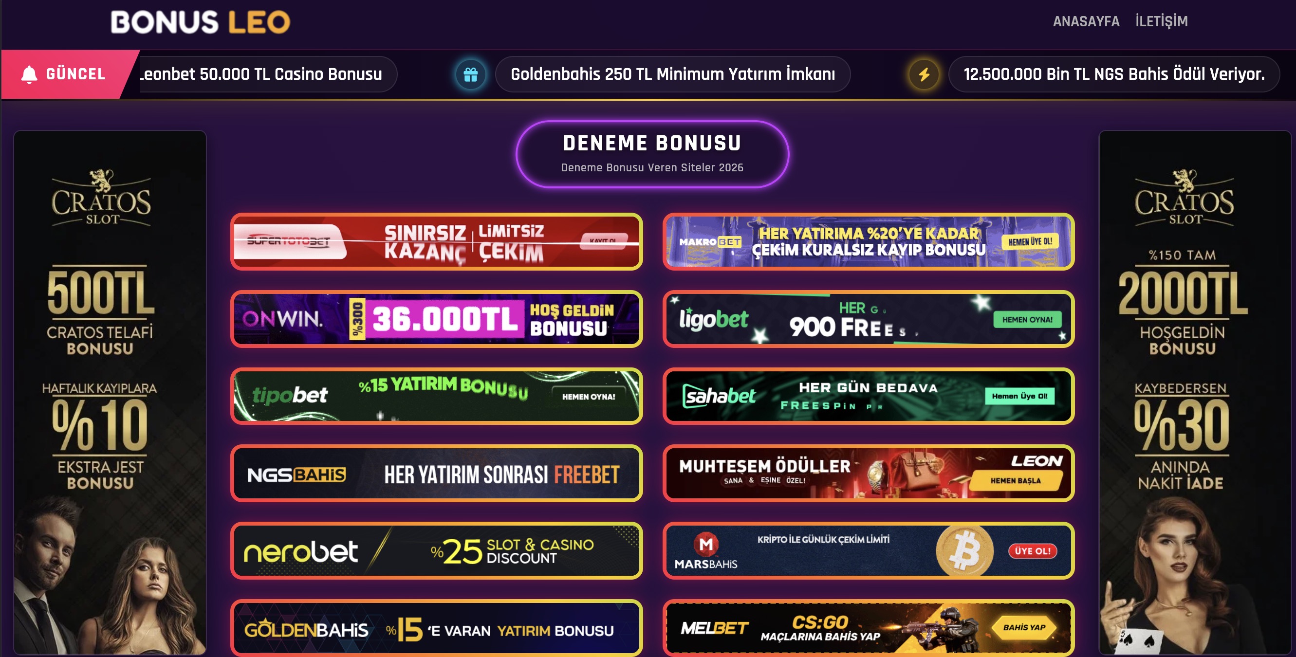 Deneme Bonusu Veren Siteler 2026 - Yatırımsız Bonus Siteleri | BNS